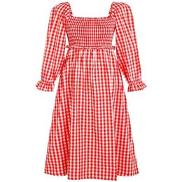 Miso - Midikleid f&uuml;r Damen, Lang&auml;rmlig (Rot/Wei&szlig;)