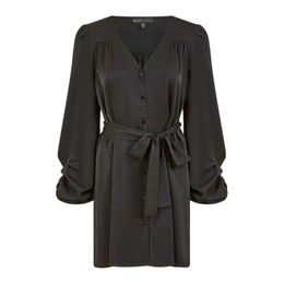 Mela London - Mini Shirt Dress f&uuml;r Damen, V-Ausschnitt, Ballon&auml;rmel (Schwarz)