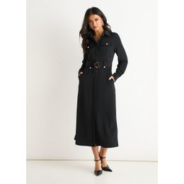 Schwarzes Luxe-Shirt mit goldenen Kn&ouml;pfen Utility-Kleid