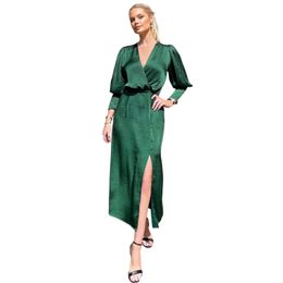 AX Paris - Wickelkleid f&uuml;r Damen, Satin, Lang&auml;rmlig (Petrol)