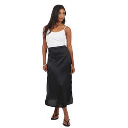 Brave Soul - Midirock f&uuml;r Damen, Seitenschlitz, Satin (Schwarz)