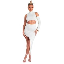 Missy Empire - Midirock f&uuml;r Damen, Jerseyware, Bodycon (Cremefarbe)