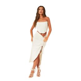 Missy Empire - Midirock-Set f&uuml;r Damen, Leinen-Look, Anliegend (Steinfarben)