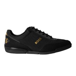 BOSS - "Saturn" Sneaker f&uuml;r Herren, Niedrig geschnitten (Schwarz/Gold)