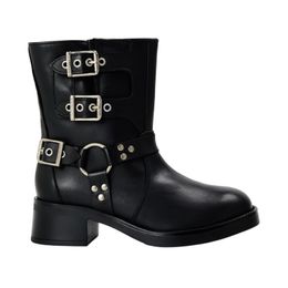 Steve Madden - "Becase" Motorrad-Stiefel f&uuml;r Damen, Leder, Blockabsatz (Schwarz)