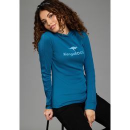 Kangaroos Damen Langarmshirtpetrol, Gr. 40, Jersey, Obermaterial: 100% Baumwolle, Shirts, mit Kapuze, h&uuml;ftlang, schmale Passform, aus Jersey