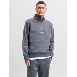 Jack & Jones JACK & JONES Herren Sweatshirt "JJESOHO SWEAT QUARTER ZIP HN NOOS"turbulence, Gr. XS, bedruckt, angeraute Sweatware, Obermaterial: 80% Baumwolle, 20%