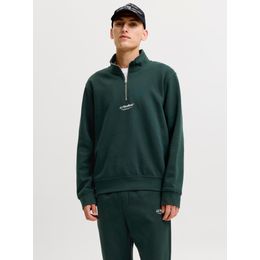 Jack & Jones JACK & JONES Herren Sweatshirt "JJESOHO SWEAT QUARTER ZIP HN NOOS"scarab, Gr. M, bedruckt, angeraute Sweatware, Obermaterial: 80% Baumwolle, 20%