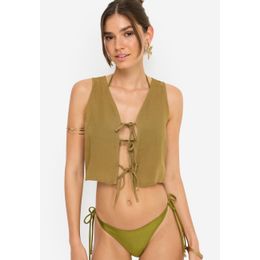 LSCN BY LASCANA Damen Blusentop, gr&uuml;n, Gr. 42, unifarben, Web, Obermaterial: 58% Viskose, 28% Baumwolle, 14% Leinen, Blusen, mit Schleifendetails
