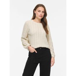 Vila Damen Strickpullover "VILIGA POINTELLE L/S O-NECK TOP -NOOS"birch detail:melange, Gr. XS, meliert, Strick, Obermaterial: 97% Polyester, 3%