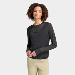 Damen Langarmshirt "SOFT LUX LONGSLEEVE, TRANSPARENT"schwarz, Gr. L, adidas Sportswear, Obermaterial: 80% Polyester, 20% Lyocell, Shirts