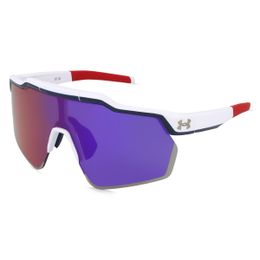 Under Armour UA FLIPPED PRO | Herren-Sonnenbrille | Fassung: Halbrand, Monoscheibe, Kunststoff, Wei&szlig; Blau | Glasfarbe: Rot