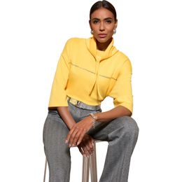 CR&Eacute;ATION L Damen Sweatshirt mit Glitzersteinchen gelb Gr&ouml;&szlig;e 38