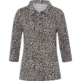Damen 3/4-Arm-Shirt mit geschlitzten &Auml;rmeln schwarz-braun-bedruckt, Gr&ouml;&szlig;e 52