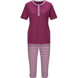w&auml;schepur Damen Capri-Schlafanz&uuml;ge mit Knopfleiste malve + malve-geringelt, Gr&ouml;&szlig;e 52/54