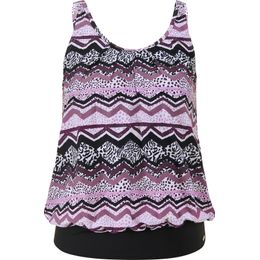 feel good Damen Tankini-Oberteil im Zickzack_Dessin violett-schwarz-bedruckt Gr&ouml;&szlig;e 38C