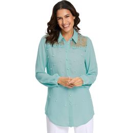 CR&Eacute;ATION L Damen Longbluse mit Spitze und Zierperlen kalkmint Gr&ouml;&szlig;e 46