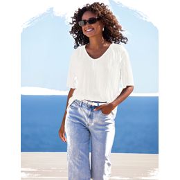 Lascana Damen Plisseeshirt creme Gr&ouml;&szlig;e 40/42