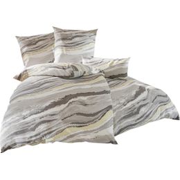 w&auml;schepur unisex Bettw&auml;sche mit Wellendessin grau-vanille-bedruckt Gr&ouml;&szlig;e 40x80/135x200 cm