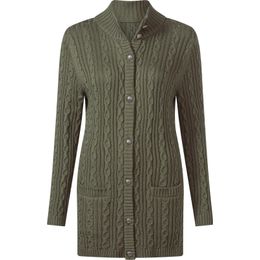 CR&Eacute;ATION L Damen Longstrickjacke mit Zopfmuster khaki Gr&ouml;&szlig;e 38
