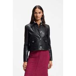BOSS Orange Damen Lederjacke "Sakara Premium Damenmode"schwarz 001, Gr. 40, unifarben, Obermaterial: 100% Ziegenleder, Jacken, mit Spitzkragen und
