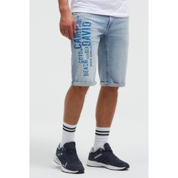 CAMP DAVID Herren Jeansshorts, blau, Gr. 38, bedruckt, Denim/Jeans, Material: 99% Baumwolle, 1% Elasthan, Zusatz: Enth&auml;lt nichttextile Teile