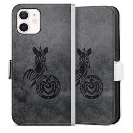 DeinDesign iPhone 12 Handy Klapph&uuml;lle Handyh&uuml;lle aus Kunst Leder wei&szlig; Flip Case Official Licensed Product Msv Duisburg Zebra Sideflip mit Lasche