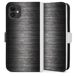 DeinDesign iPhone 11 Handy Klapph&uuml;lle Handyh&uuml;lle aus Kunst Leder wei&szlig; Flip Case Anthracite Metallic Look Metal Sideflip mit Lasche