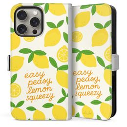 DeinDesign iPhone 16 Pro Handy Klapph&uuml;lle Handyh&uuml;lle aus Kunst Leder wei&szlig; Flip Case Spruch Statement Lemon Sideflip mit Lasche