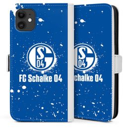 DeinDesign iPhone 11 Handy Klapph&uuml;lle Handyh&uuml;lle aus Kunst Leder wei&szlig; Flip Case S04 Fc Schalke 04 Logo Sideflip mit Lasche