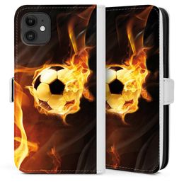 DeinDesign iPhone 11 Handy Klapph&uuml;lle Handyh&uuml;lle aus Kunst Leder wei&szlig; Flip Case Ball Fire Soccer Sideflip mit Lasche