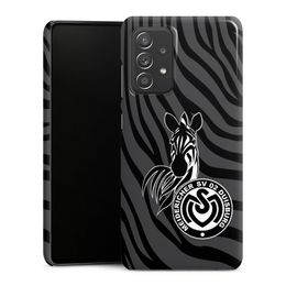 DeinDesign Galaxy A52s 5G Handy Premium Case Smartphone Handyh&uuml;lle Schutzh&uuml;lle gl&auml;nzend Msv Duisburg Muster Zebra Premium Case
