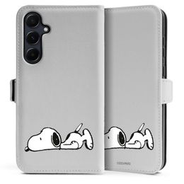 DeinDesign Galaxy A35 5G Handy Klapph&uuml;lle Handyh&uuml;lle aus Kunst Leder wei&szlig; Flip Case Official Licensed Product Snoopy Peanuts Sideflip mit Lasche