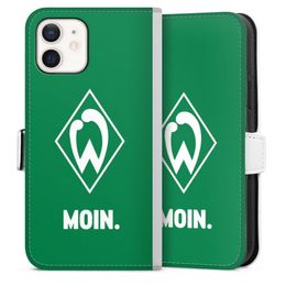 DeinDesign iPhone 12 Handy Klapph&uuml;lle Handyh&uuml;lle aus Kunst Leder wei&szlig; Flip Case Official Licensed Product Moin Sv Werder Bremen Sideflip mit Lasche
