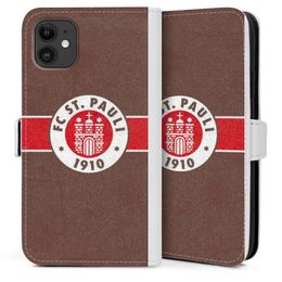 DeinDesign iPhone 11 Handy Klapph&uuml;lle Handyh&uuml;lle aus Kunst Leder wei&szlig; Flip Case Fc St. Pauli Logo Official Licensed Product Sideflip mit Lasche