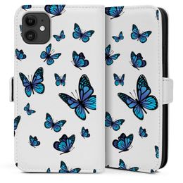 DeinDesign iPhone 11 Handy Klapph&uuml;lle Handyh&uuml;lle aus Kunst Leder wei&szlig; Flip Case Transparent Butterfly Muster Sideflip mit Lasche