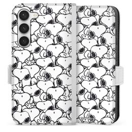 DeinDesign Galaxy S23 Handy Klapph&uuml;lle Handyh&uuml;lle aus Kunst Leder wei&szlig; Flip Case Peanuts Snoopy Muster Sideflip mit Lasche