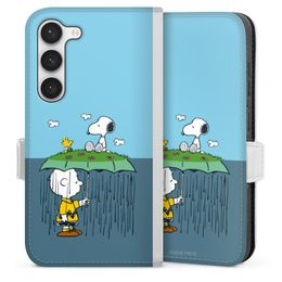 DeinDesign Galaxy S23 Handy Klapph&uuml;lle Handyh&uuml;lle aus Kunst Leder wei&szlig; Flip Case Peanuts Children Snoopy Sideflip mit Lasche