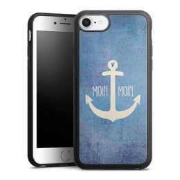 DeinDesign iPhone SE (2020) Handy Gallery Case Handyh&uuml;lle 9H Geh&auml;rtetes Glas R&uuml;ckseite H&uuml;lle Anchor Blue Maritim Gallery Case