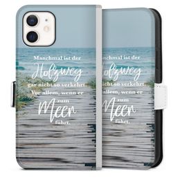 DeinDesign iPhone 12 Handy Klapph&uuml;lle Handyh&uuml;lle aus Kunst Leder wei&szlig; Flip Case Spruch Beach Statement Sideflip mit Lasche