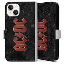 DeinDesign iPhone 14 Handy Klapph&uuml;lle Handyh&uuml;lle aus Kunst Leder wei&szlig; Flip Case Acdc Logo Merchandise Sideflip mit Lasche