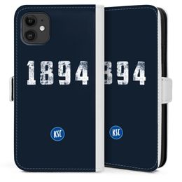 DeinDesign iPhone 11 Handy Klapph&uuml;lle Handyh&uuml;lle aus Kunst Leder wei&szlig; Flip Case Karlsruher Sc Ksc Bundesliga Sideflip mit Lasche