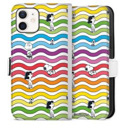 DeinDesign iPhone 12 Handy Klapph&uuml;lle Handyh&uuml;lle aus Kunst Leder wei&szlig; Flip Case Snoopy Muster Peanuts Sideflip mit Lasche