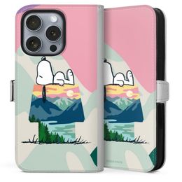 DeinDesign iPhone 16 Pro Max Handy Klapph&uuml;lle Handyh&uuml;lle aus Kunst Leder wei&szlig; Flip Case Official Licensed Product Peanuts Snoopy Sideflip mit Lasche