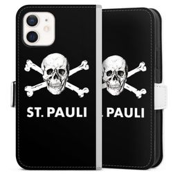 DeinDesign iPhone 12 Handy Klapph&uuml;lle Handyh&uuml;lle aus Kunst Leder wei&szlig; Flip Case Totenkopf Fc St. Pauli Official Licensed Product Sideflip mit Lasche