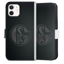 DeinDesign iPhone 12 Handy Klapph&uuml;lle Handyh&uuml;lle aus Kunst Leder wei&szlig; Flip Case Fc Schalke 04 Metallic Look Carbon Sideflip mit Lasche