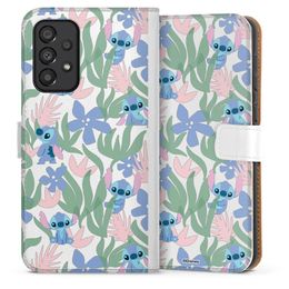 DeinDesign Galaxy A33 5G Handy Klapph&uuml;lle Handyh&uuml;lle aus Kunst Leder wei&szlig; Flip Case Disney Lilo & Stitch Muster Sideflip mit Lasche