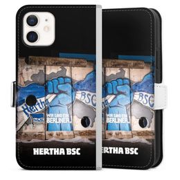 DeinDesign iPhone 12 Handy Klapph&uuml;lle Handyh&uuml;lle aus Kunst Leder wei&szlig; Flip Case Hertha Bsc Wall Official Licensed Product Sideflip mit Lasche
