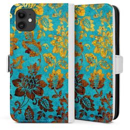 DeinDesign iPhone 11 Handy Klapph&uuml;lle Handyh&uuml;lle aus Kunst Leder wei&szlig; Flip Case Flowers Vintage Ornament Sideflip mit Lasche