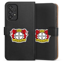 DeinDesign Galaxy A33 5G Handy Klapph&uuml;lle Handyh&uuml;lle aus Kunst Leder schwarz Flip Case Official Licensed Product Bayer 04 Leverkusen Logo Sideflip mit langer 